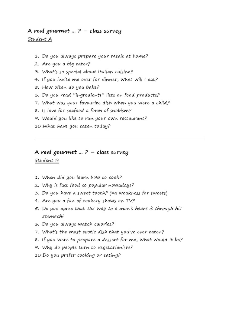 A Real Gourmet ... ? - Class Survey | PDF | Wellness