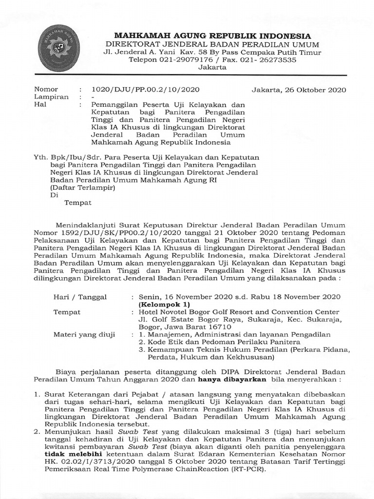 Pemanggilan Peserta Uji Kelayakan Dan Kepatutan Panitera PT Dan Panitera PN Klas IAK FIX PDF | PDF