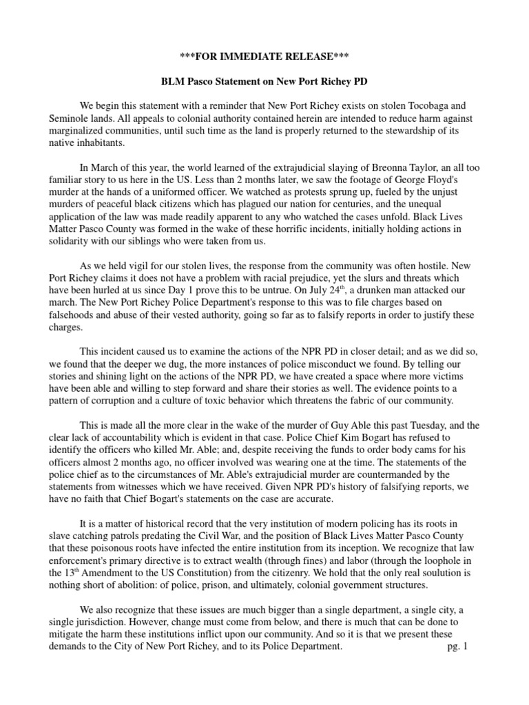 BLM NPRPD Statement | PDF | Sex Work | Police