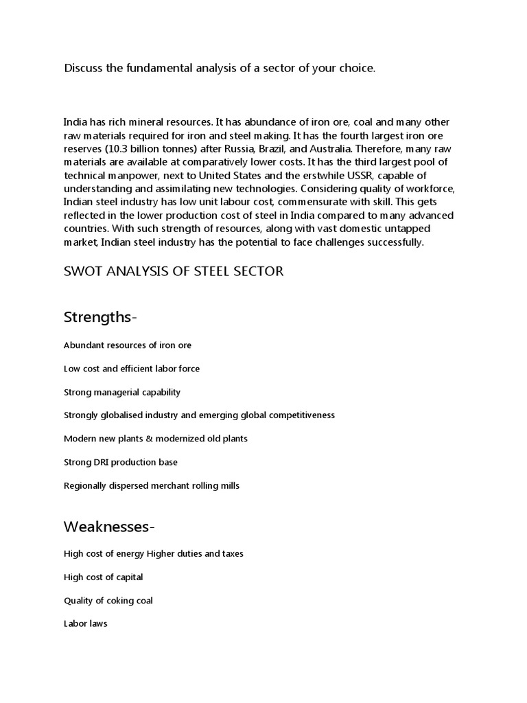 Strengths-: Swot Analysis of Steel Sector | Download Free PDF ...