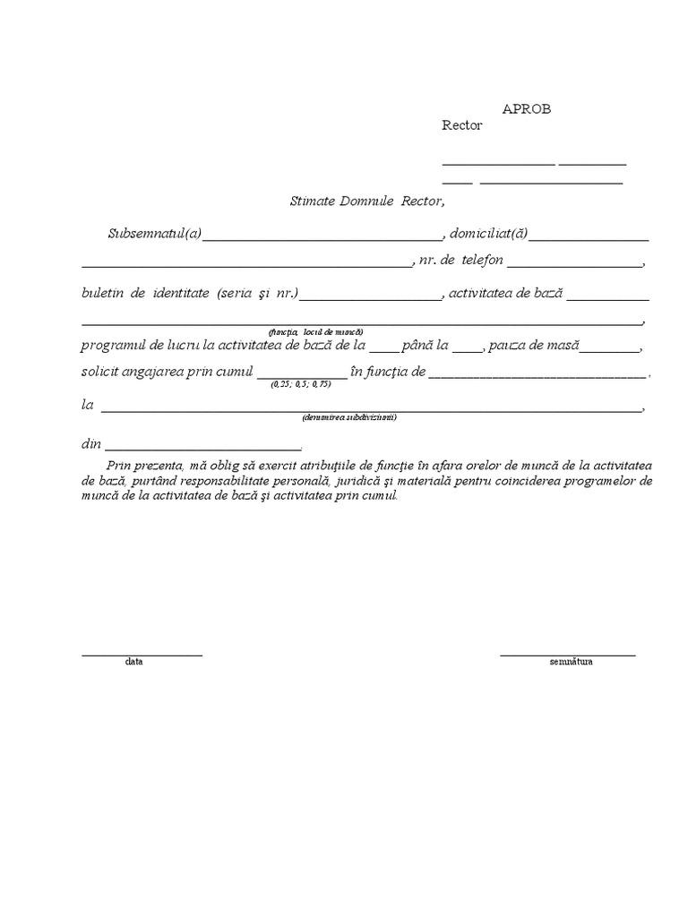 MODEL Cerere Angajare Prin Cumul | PDF