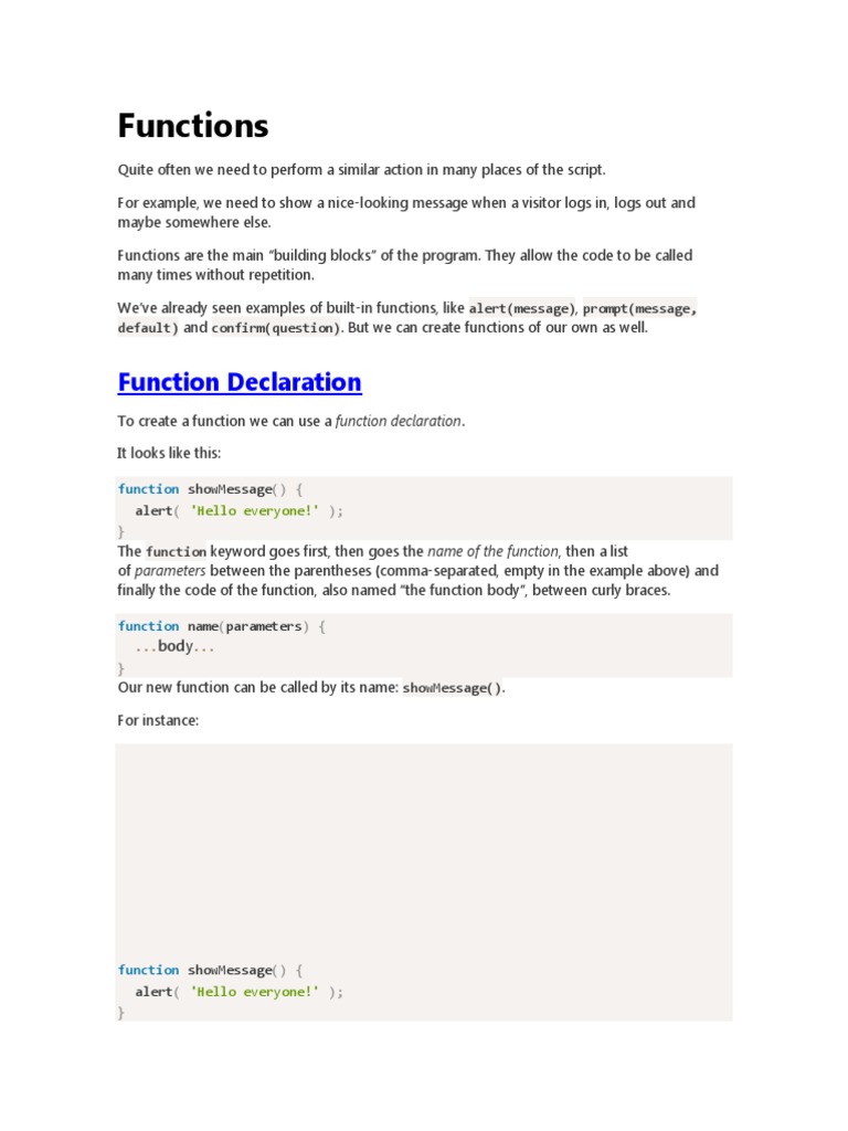 Functions Function Declaration Pdf Parameter Computer Programming Subroutine
