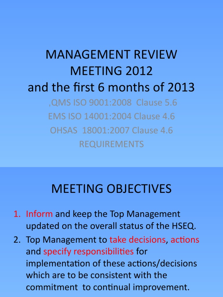 Management Review Meeting 2012-2013 Report | PDF | Audit | Risk