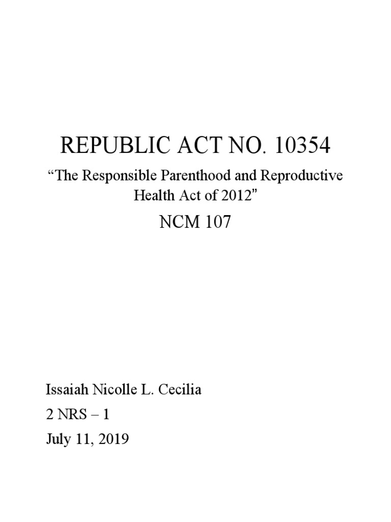 Republic Act No. 10354: "The Responsible Parenthood and Reproductive ...