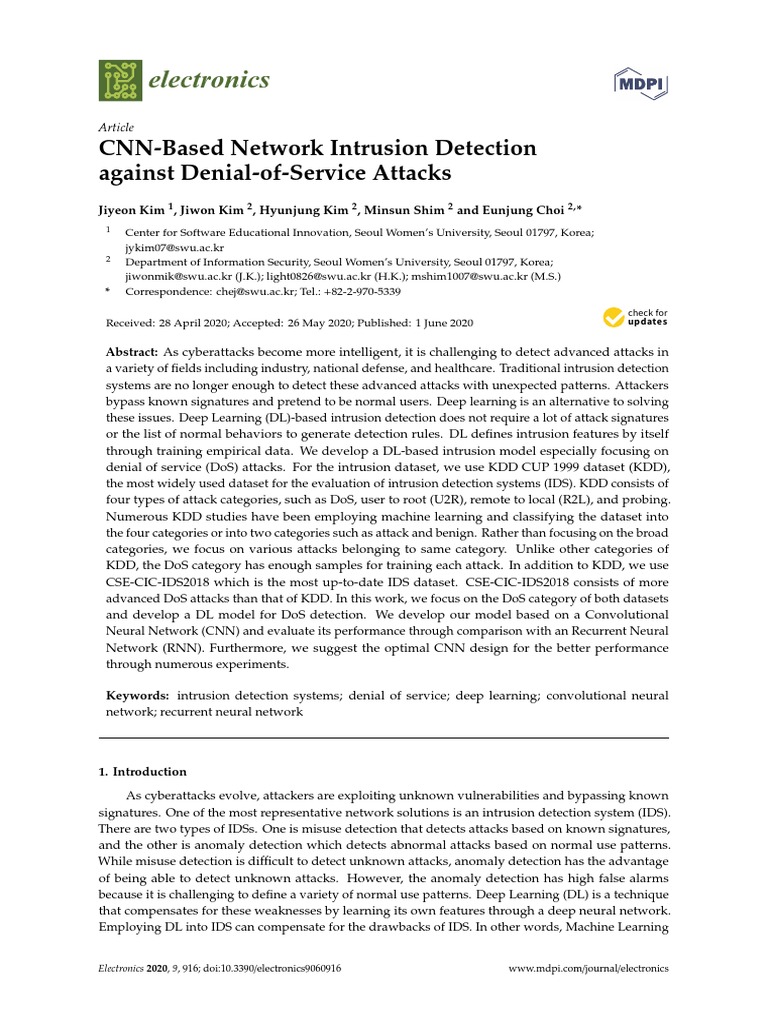 CNN-Based Network Intrusion Detection Against Denial-of-Service Attacks | PDF | Denial Of ...