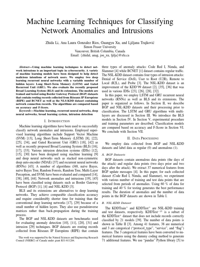Machine Learning Techniques For Classifying Network Anomalies and Intrusions Revised | PDF ...