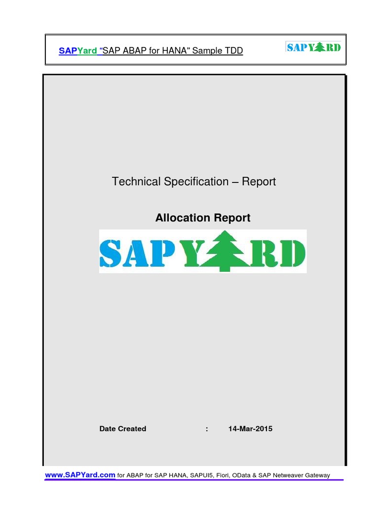 SAP ABAP For HANA Sample Technical Specification PDF | PDF | Computing | Computer Programming
