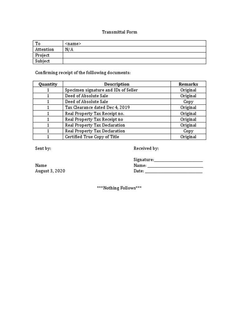 Transmittal Form | PDF