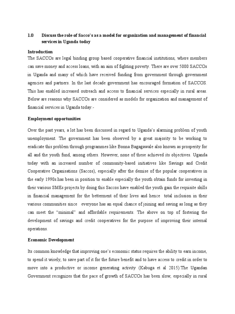 1.0 Discuss The Role of Sacco's As A Model For Organization and ...