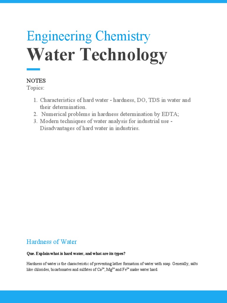 Water Technology: Engineering Chemistry | PDF | Atoms | Water