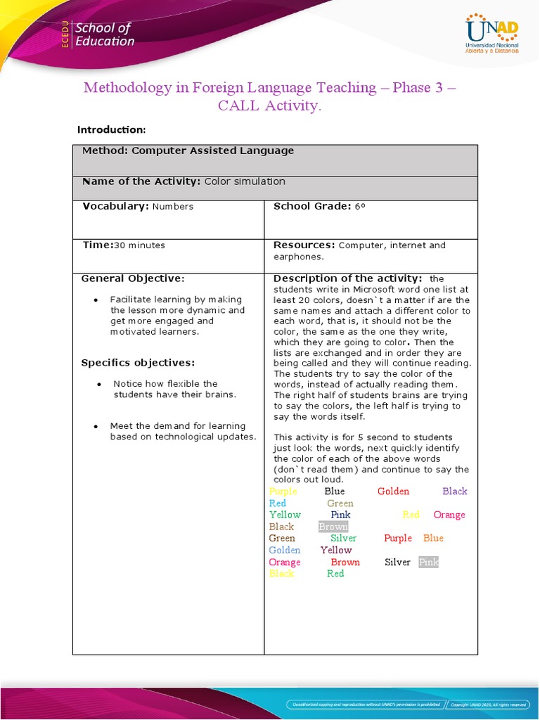 Color Identification Activity: A Computer-Assisted Language Learning ...