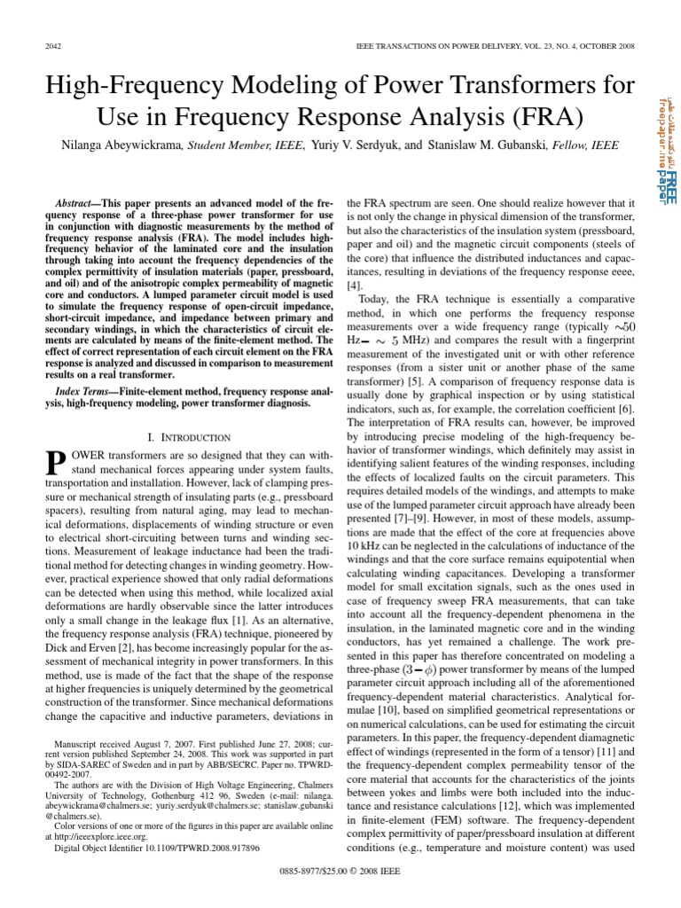 High-Frequency Modeling of Power Transformers For Use in Frequency ...