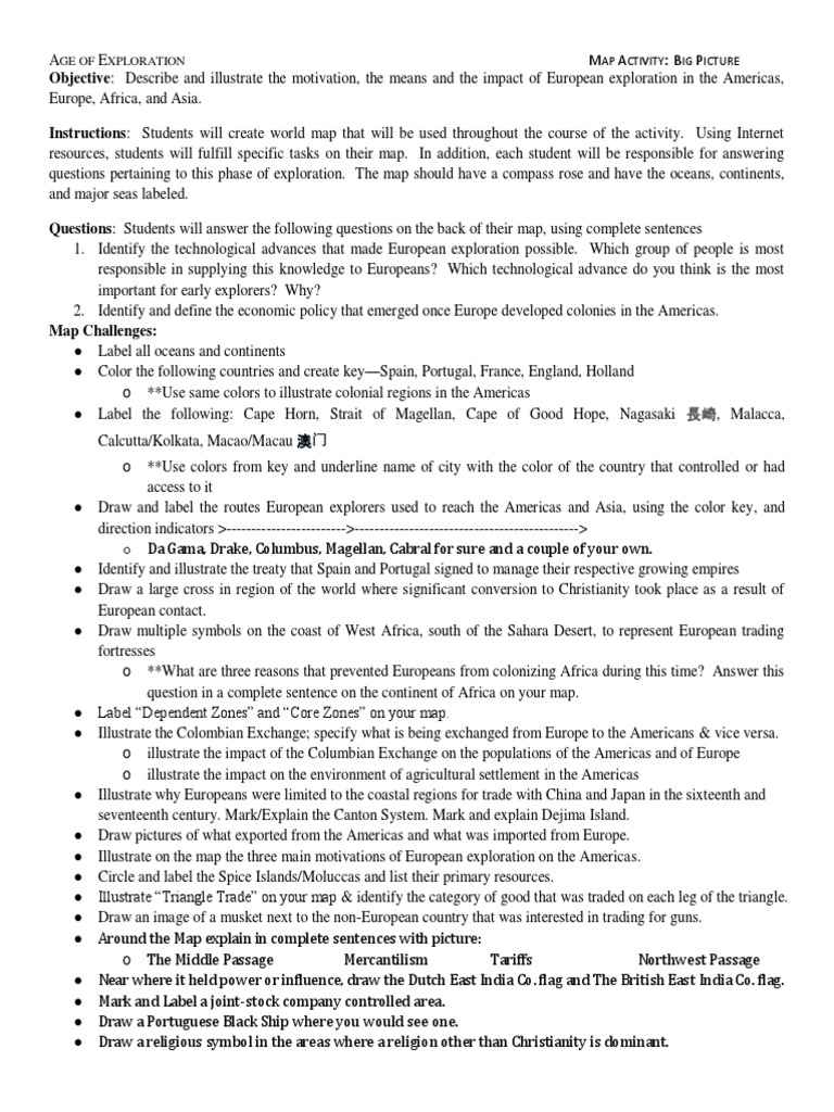 Age of Exploration Map Activity Guide | PDF | Age Of Discovery ...