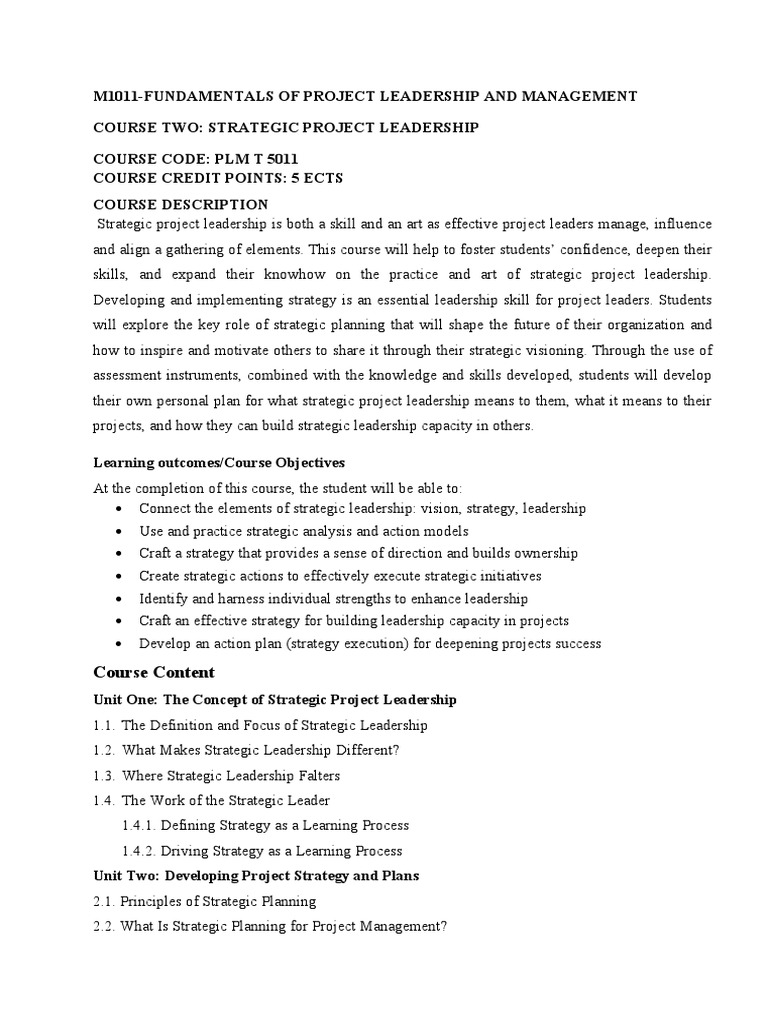 Strategic Project Leadership Outline | PDF | Strategic Leadership ...