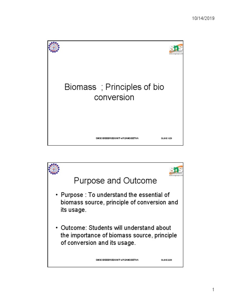 Biomass Principles of Bio Conversion: SLIDE 1/29 Snsce/Eee/Res/Unit-4/P ...