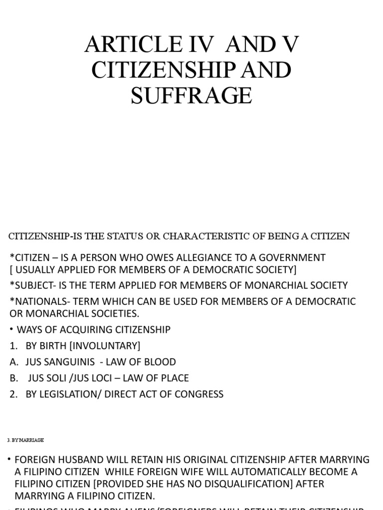 Article Iv and V | PDF | Naturalization | Suffrage
