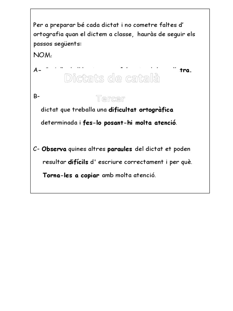 DICTATS DE CATALÀ 3r | PDF