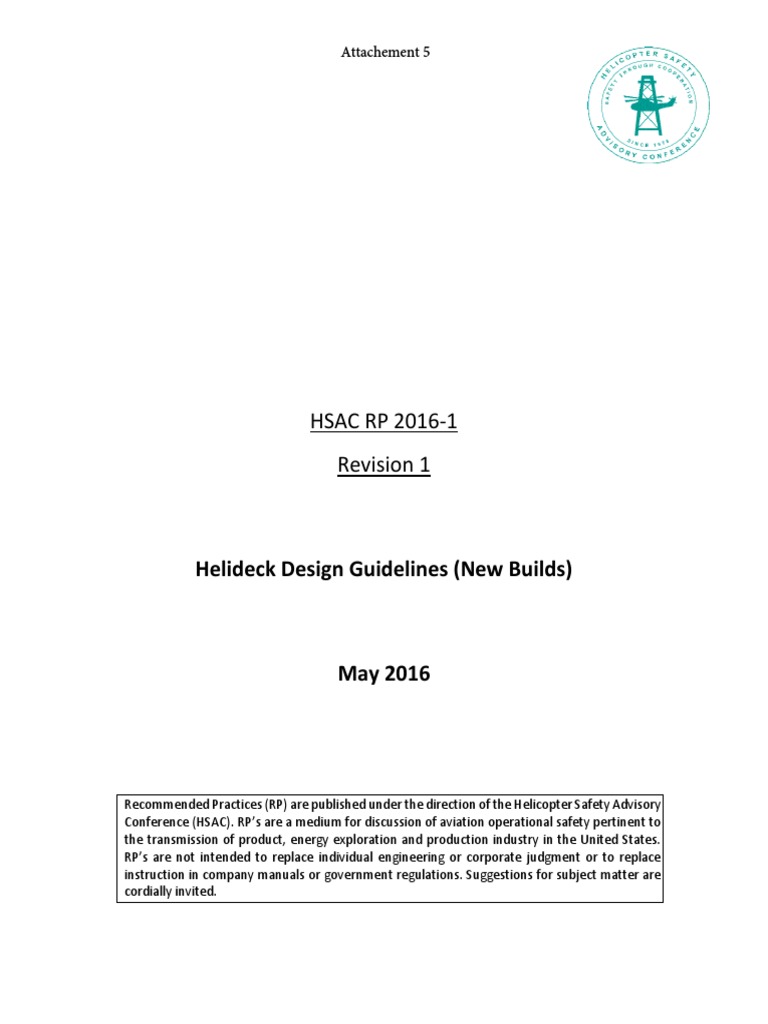 Attachment 5 - HSAC RP 2016-1 Helideck Design Guidelines | PDF ...