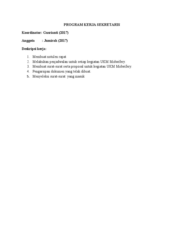 Program Kerja Sekretaris | PDF