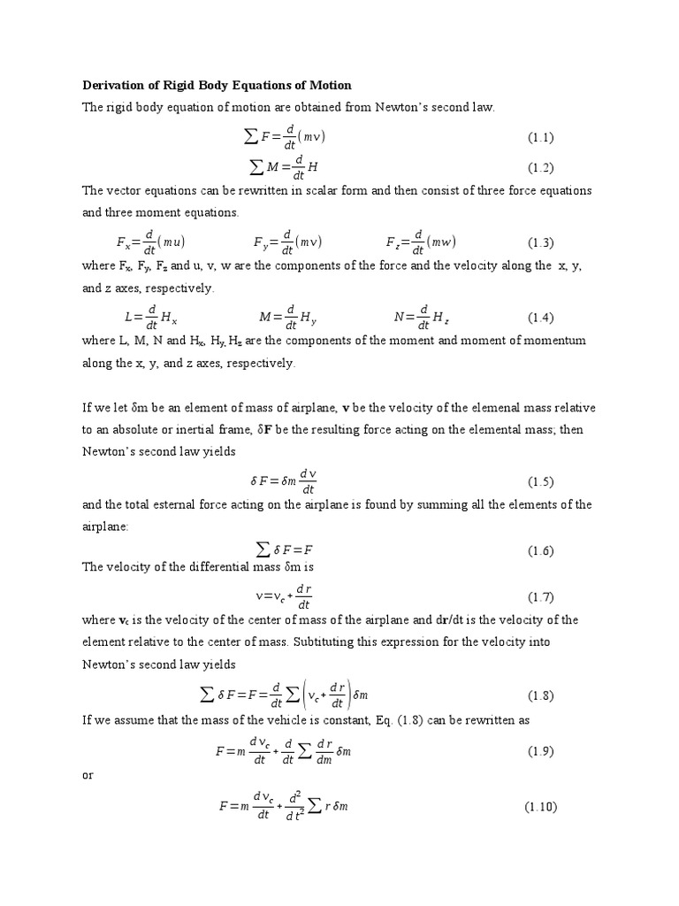 Derivation of Rigid Body Equations of Motion | PDF | Force | Velocity