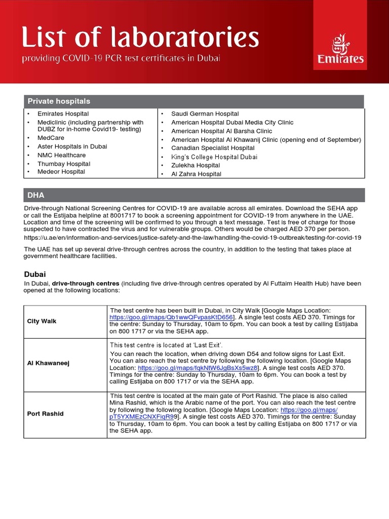 Approved Laboratories in Dubai | PDF | Dubai | United Arab Emirates