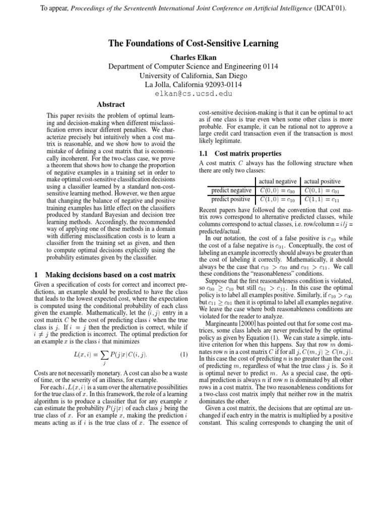 20 Cost Sensitive Learning Pdf Statistical Classification