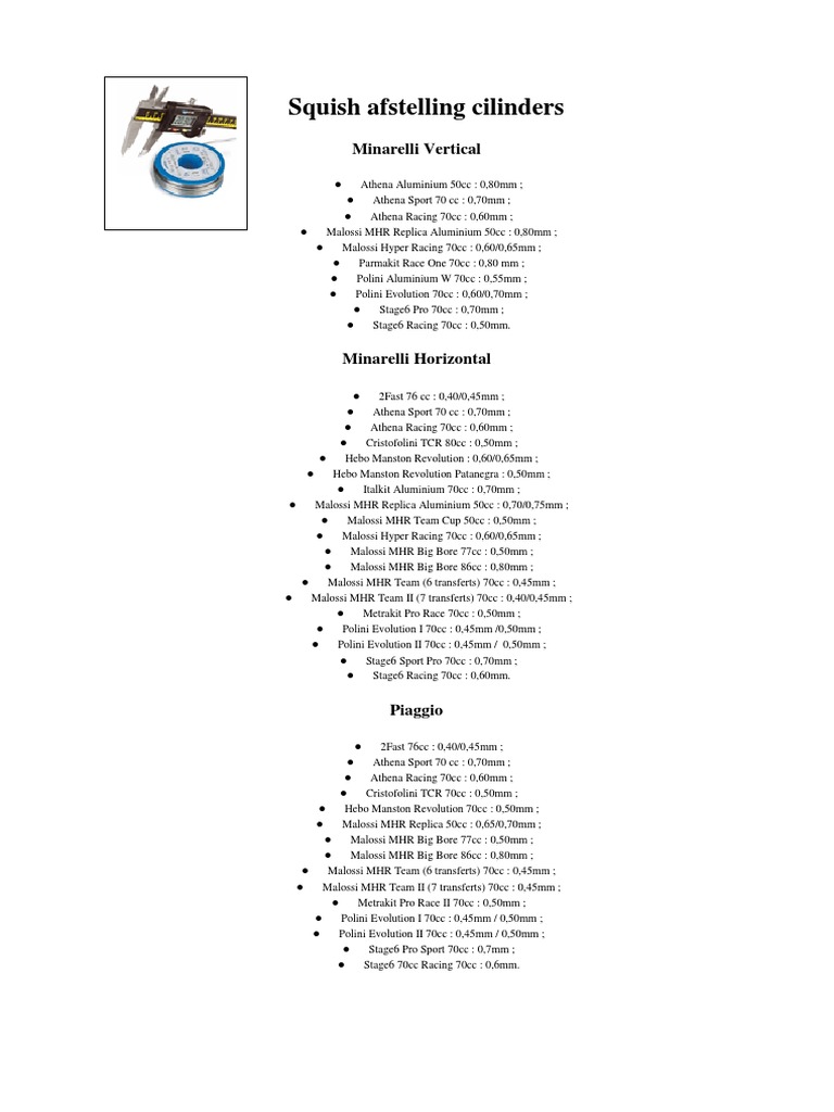 Recommended Cylinder Squish Clearances for Popular Mini Moto Engine ...