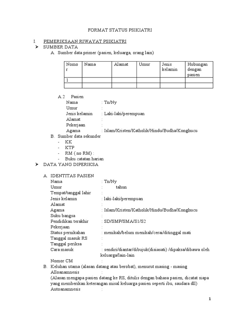 Panduan Pengisian Status Psikiatri Terbaru 2020 | PDF