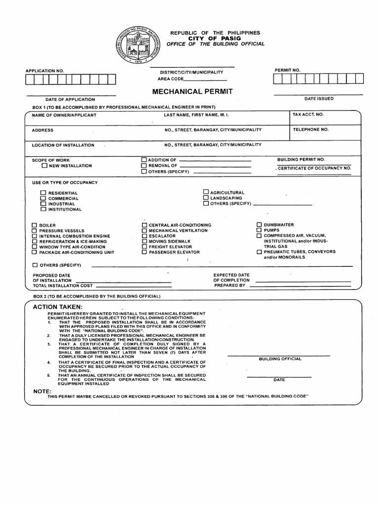 Pasig - Application For Mechanical Permit | PDF | Elevator | Air ...