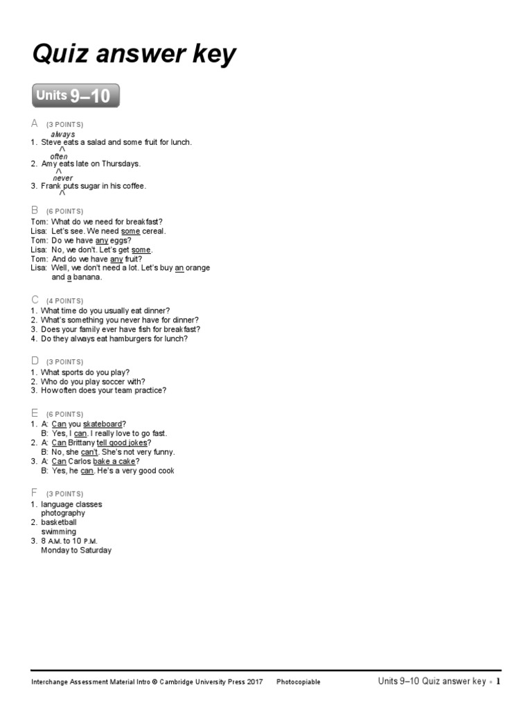 Quiz Answer Key: Units | PDF