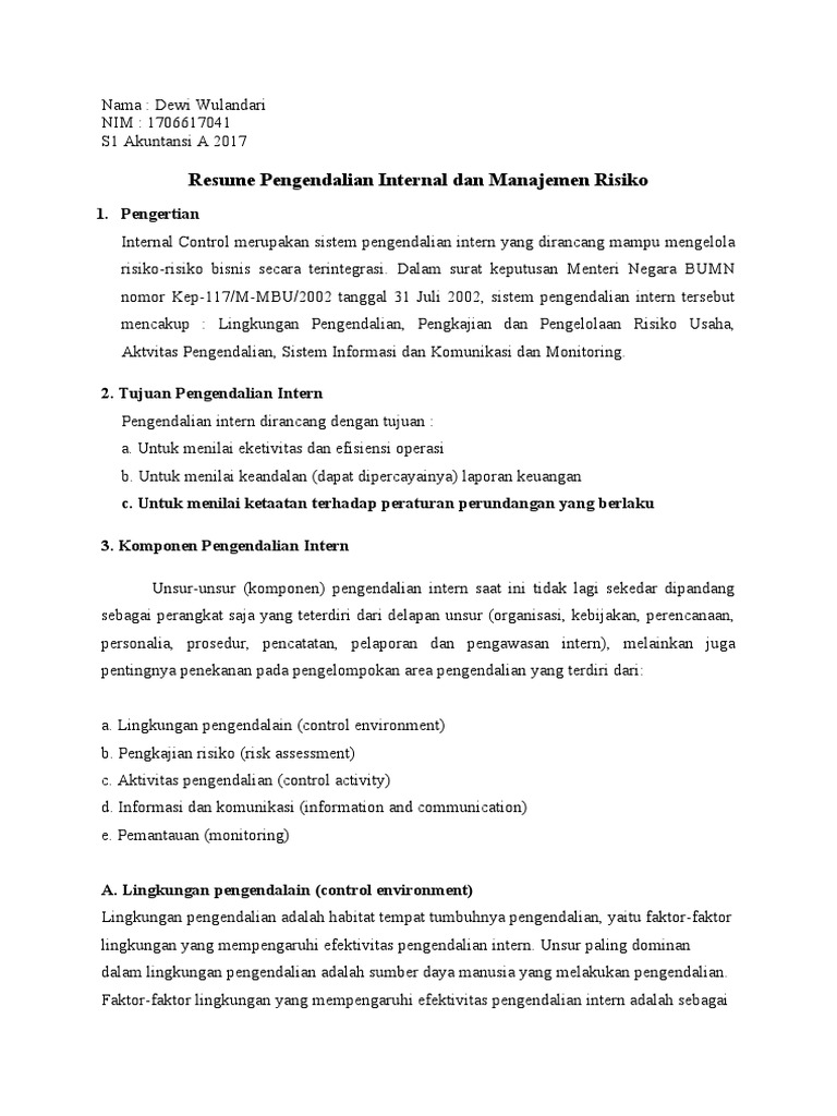 GCG - Pengendalian Internal Dan Manajemen Risiko | PDF