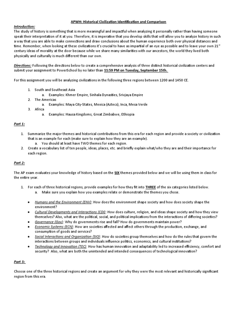 APWH: Historical Civilization Identification and Comparison | PDF ...
