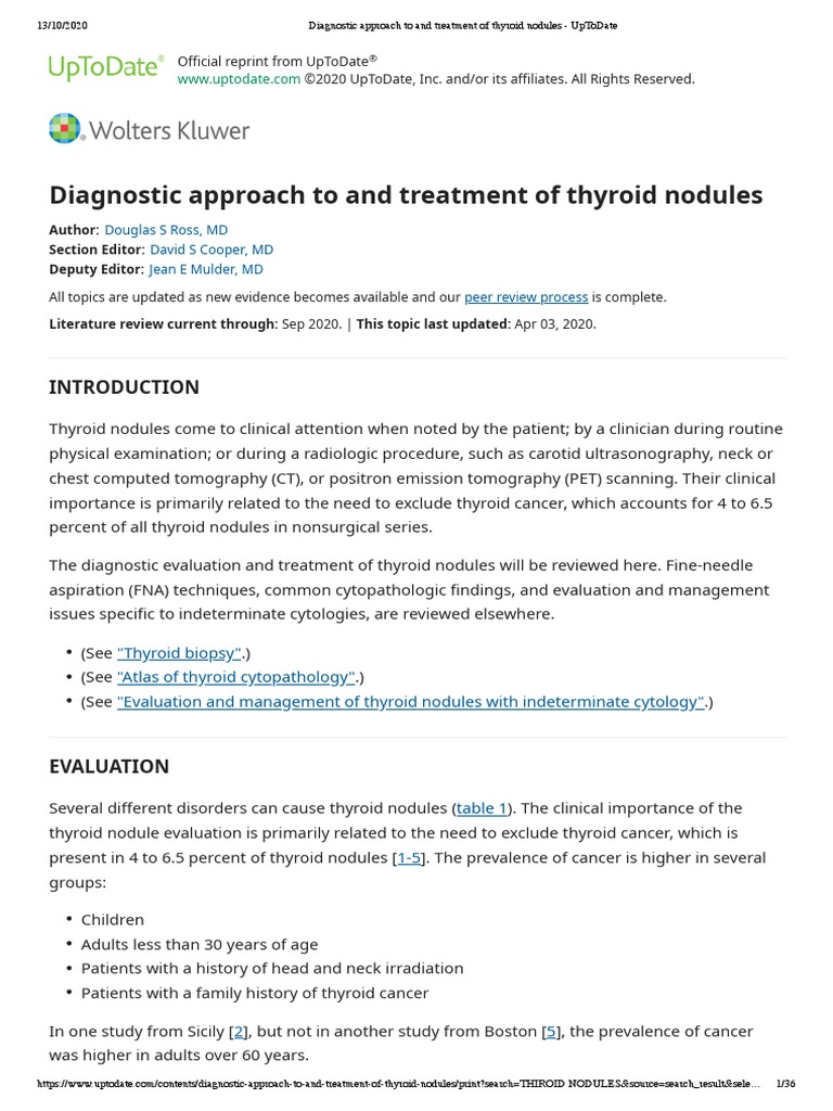 Diagnostic Approach To and Treatment of Thyroid Nodules - UpToDate PDF | PDF | Hyperthyroidism ...