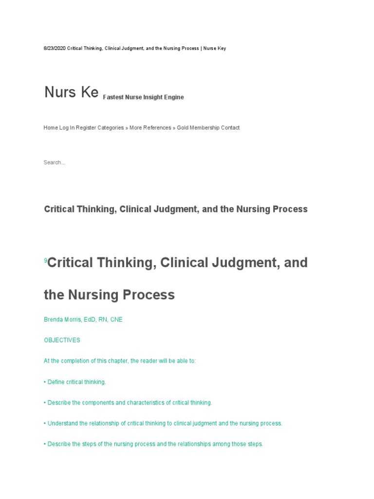 Critical Thinking Clinical Judgment and Nursing Process - Nurse Key | PDF | Critical Thinking ...