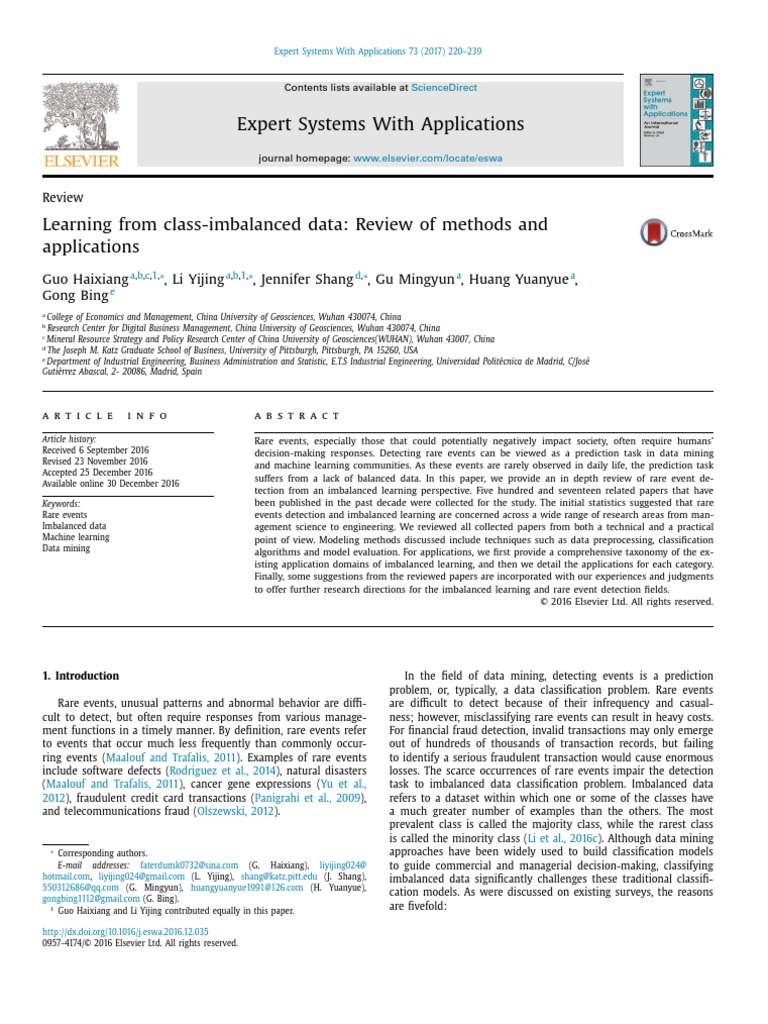 Learning From Class Imbalanced Data Review of Methods and Applications ...