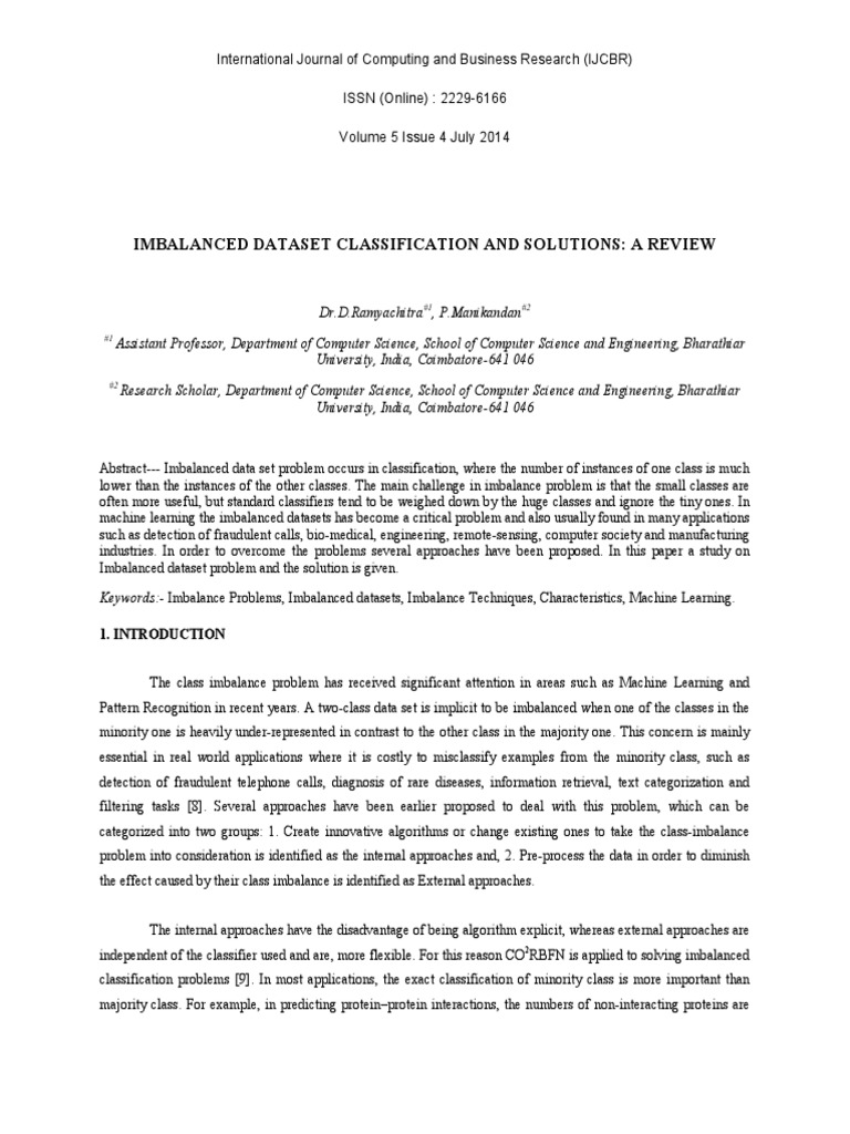 Imbalanced Dataset Classification and Solutions: A Review | PDF | Receiver Operating ...