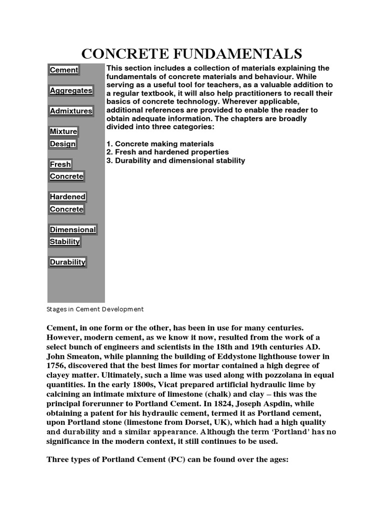 Concrete Fundamentals: Stages in Cement Development | PDF | Cement ...