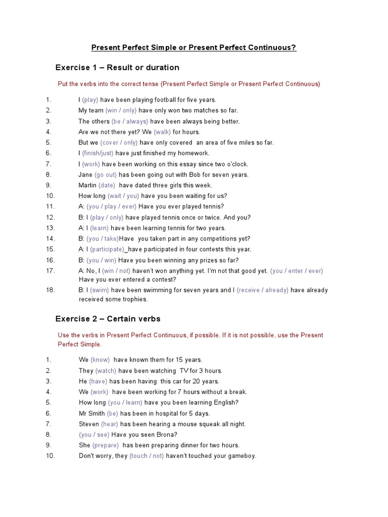 Present Perfect Simple Continuous | PDF | Language Arts & Discipline