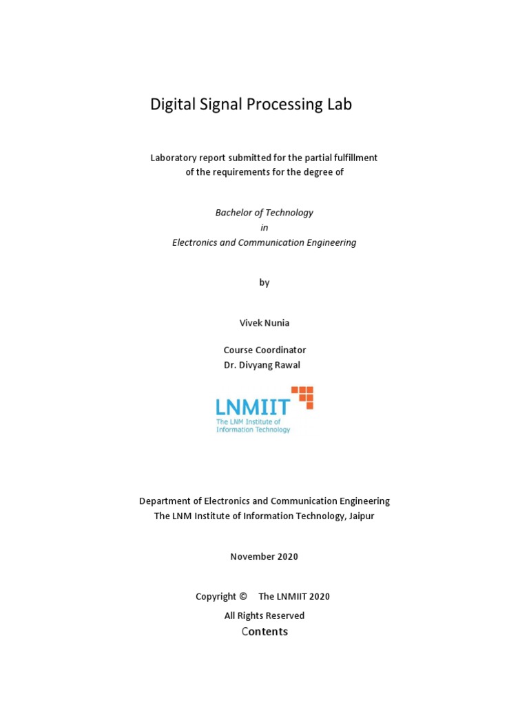 Digital Signal Processing Lab: Bachelor of Technology in Electronics ...