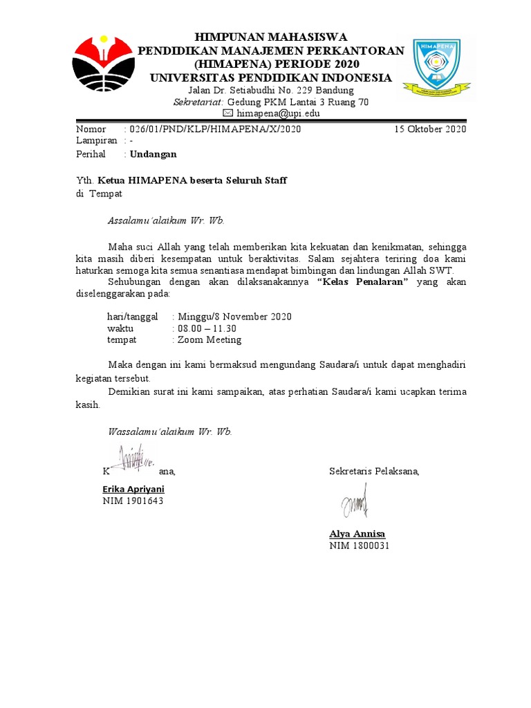 026-027 - Surat Undangan BPO Dan DPO Penalaran 2020 | PDF