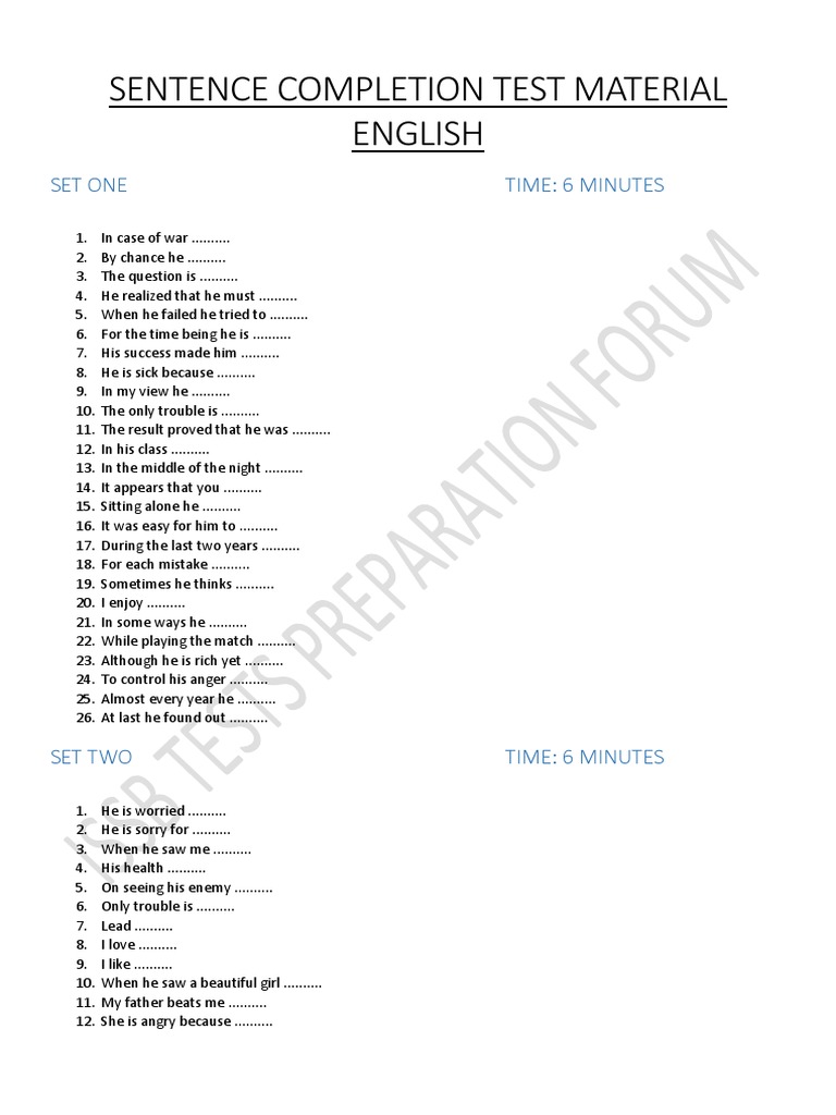 English Sentence Completion Test Sets | PDF | Games & Activities