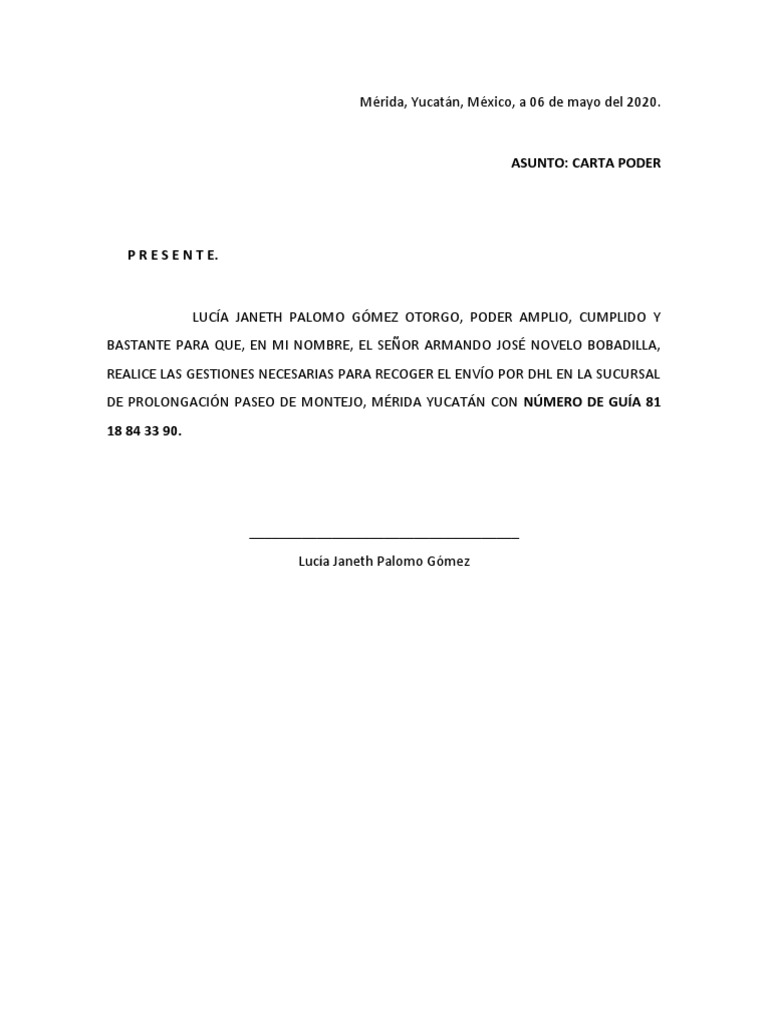 Carta Poder para Recoger Paquete DHL | PDF | Política | Ciencias sociales