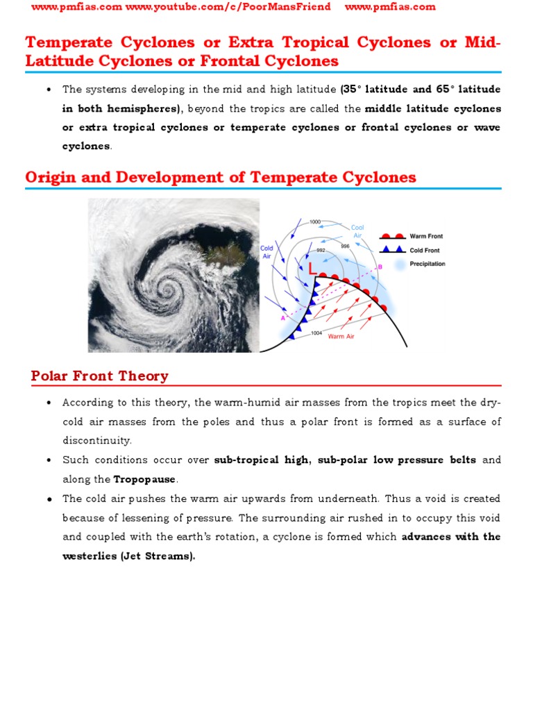 Temperate Cyclones or Extra Tropical Cyclones or Mid-Latitude Cyclones or Frontal Cyclones | PDF ...