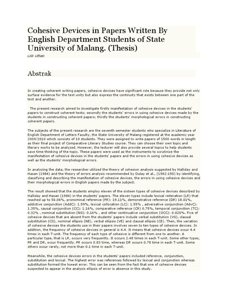 Cohesive Devices in Papers Written by English Department Students of ...