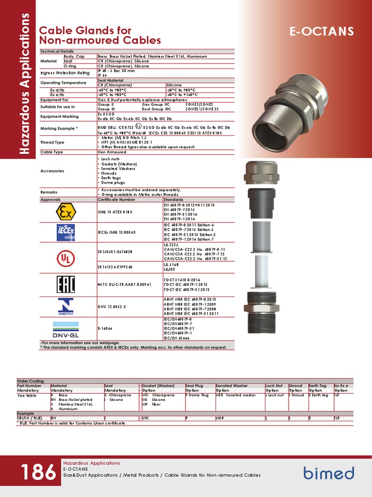 Cable Glands For Non-Armoured Cables: E-Octans | PDF | Washer (Hardware ...