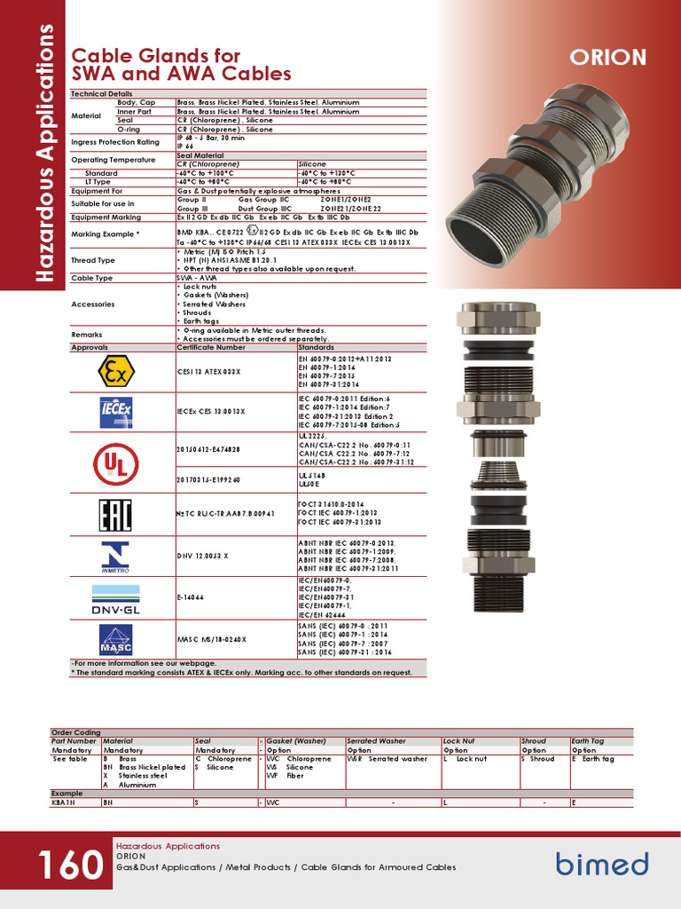Cable Glands For SWA and AWA Cables: Orion | PDF | Washer (Hardware ...