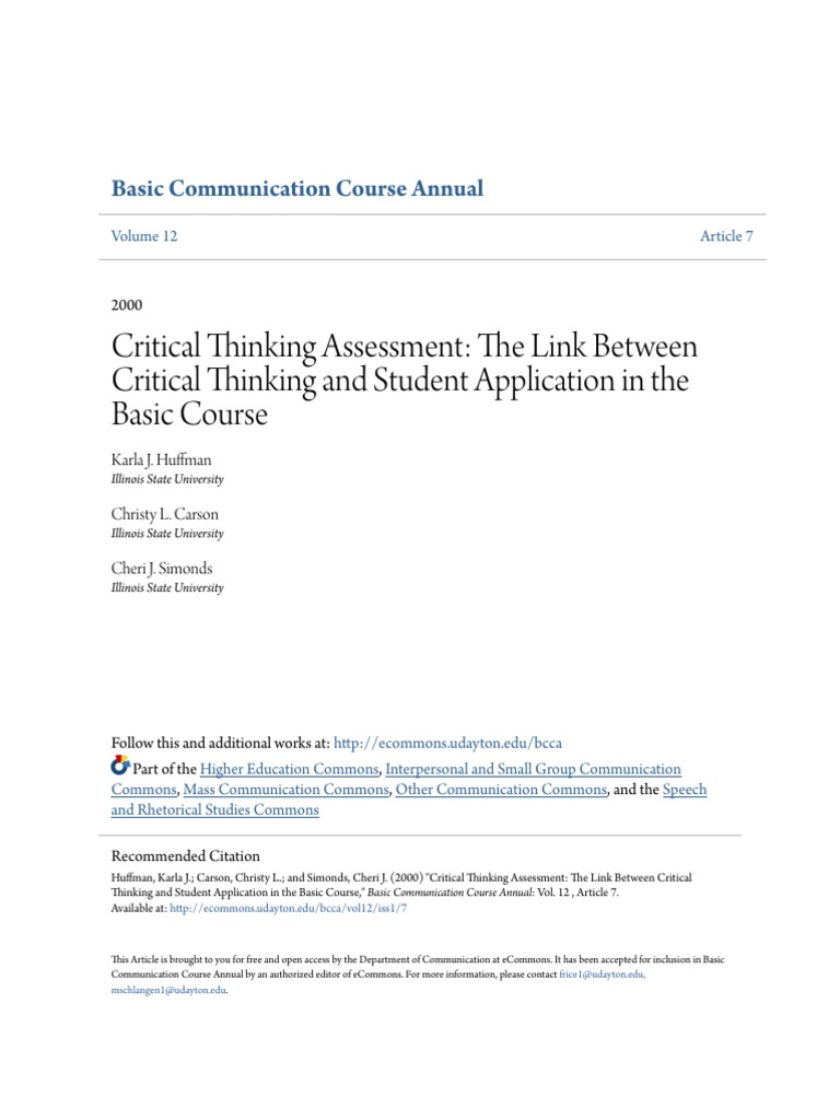 Critical Thinking Assessment: The Link Between Critical Thinking and ...