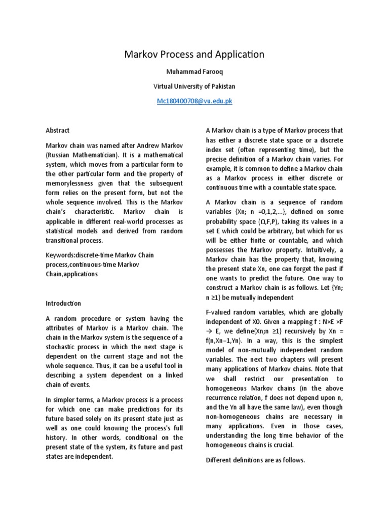 Markov Process and Application | PDF | Markov Chain | Stochastic Process