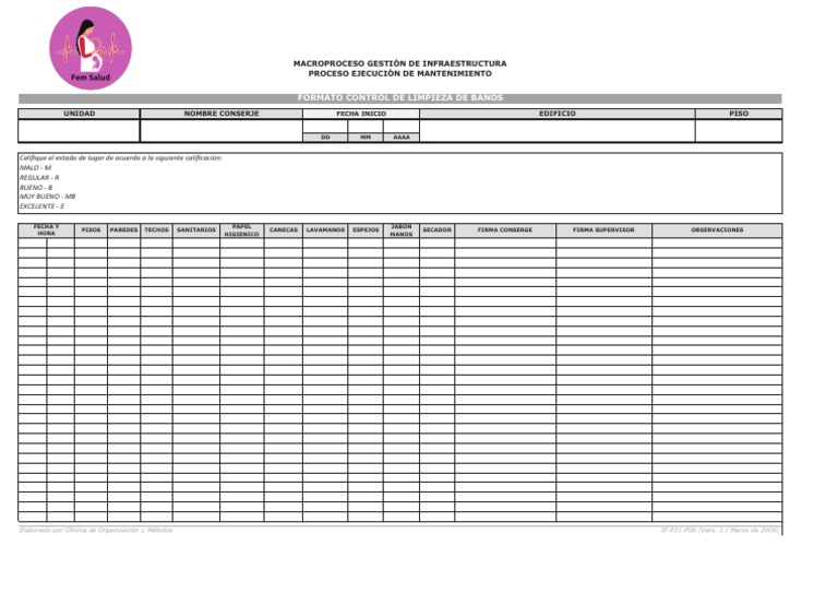 Formato Control Aseo de Baños | PDF