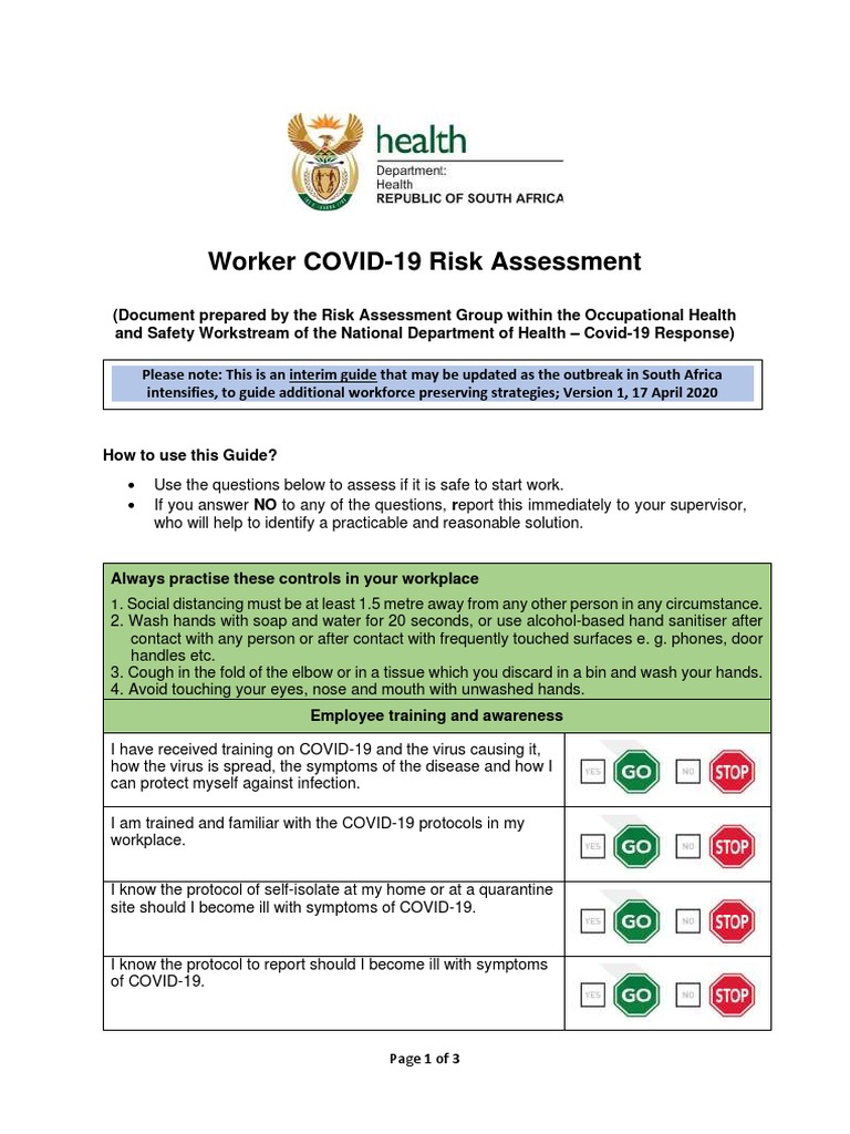 COVID 19 Worker Risk Assessment Guide | PDF | Personal Protective ...